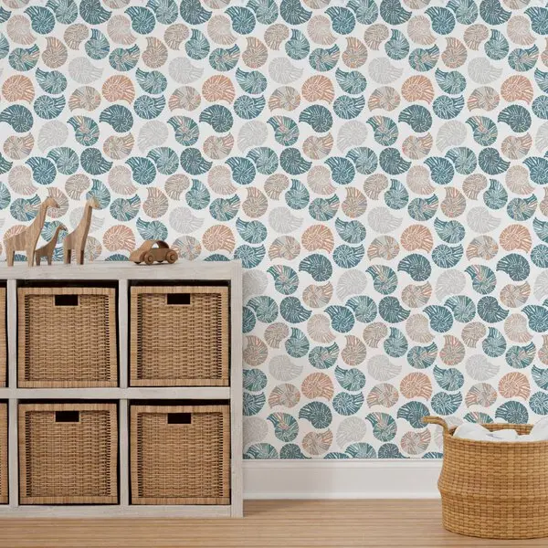 Spoonflower Coastal Shells Beach Terra Cotta Seashells Custom Pre-pasted Wallpaper