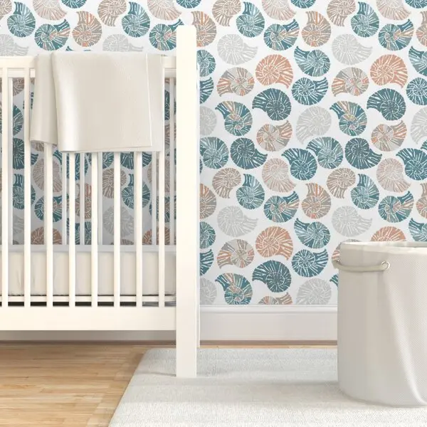 Spoonflower Coastal Shells Beach Terra Cotta Seashells Custom Pre-pasted Wallpaper