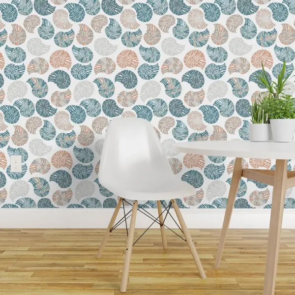 Spoonflower Coastal Shells Beach Terra Cotta Seashells Custom Pre-pasted Wallpaper
