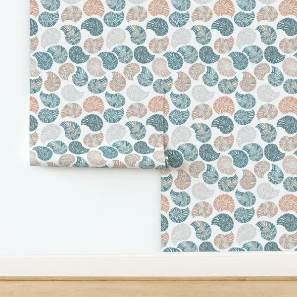 Spoonflower Coastal Shells Beach Terra Cotta Seashells Custom Pre-pasted Wallpaper