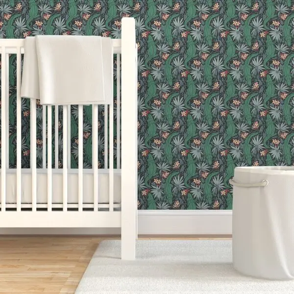 Spoonflower Colorful Crocodile Alligator Reptile Custom Pre-pasted Wallpaper - Green
