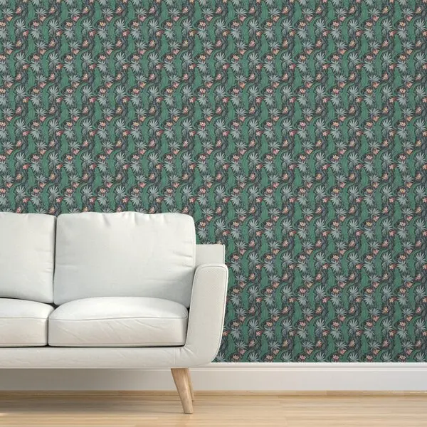 Spoonflower Colorful Crocodile Alligator Reptile Custom Pre-pasted Wallpaper - Green