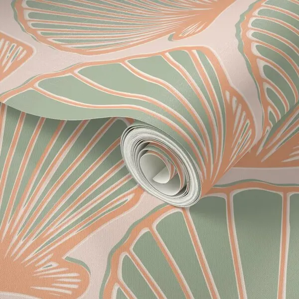 Spoonflower Sun Sand Summer Beach Sea Clam Seashell Relax Traditional Wallpaper - Pink