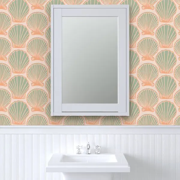 Spoonflower Sun Sand Summer Beach Sea Clam Seashell Relax Custom Pre-pasted Wallpaper - Pink