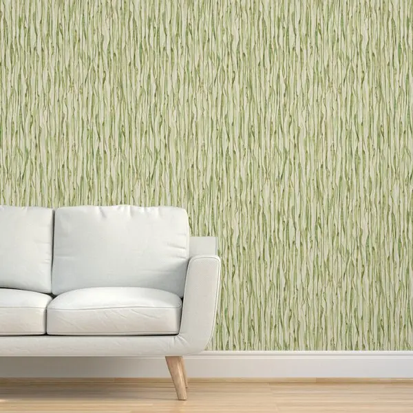 Spoonflower Weeping Willow Tree Leaves On Cream Eggshell Ivory 100% Natural Sisal Grasscloth Wallcovering