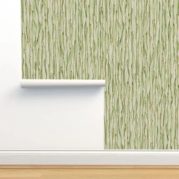 Spoonflower Weeping Willow Tree Leaves On Cream Eggshell Ivory 100% Natural Sisal Grasscloth Wallcovering