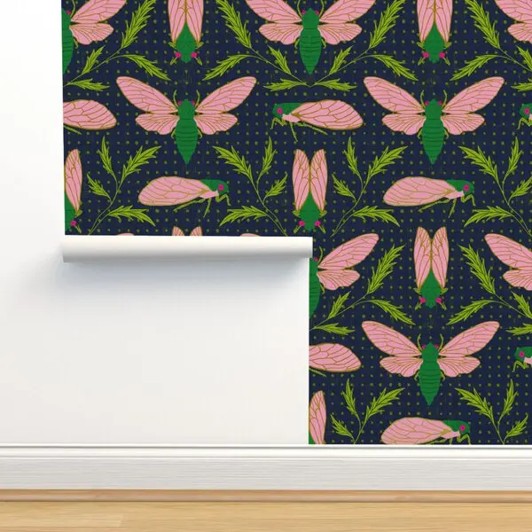 Spoonflower Cicada Navy 100% Natural Sisal Grasscloth Wallcovering