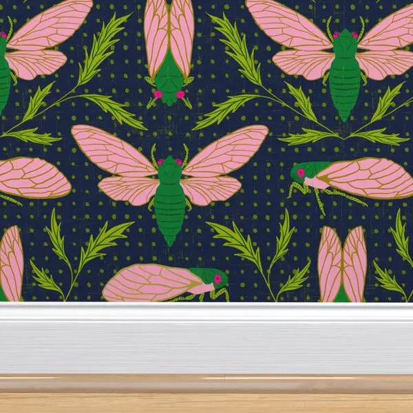 Spoonflower Cicada Navy 100% Natural Sisal Grasscloth Wallcovering