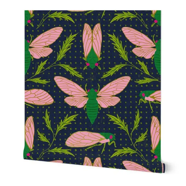 Spoonflower Cicada Navy 100% Natural Sisal Grasscloth Wallcovering