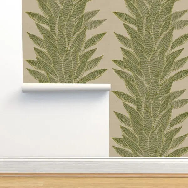 Spoonflower Sansevieria 100% Natural Sisal Grasscloth Wallcovering