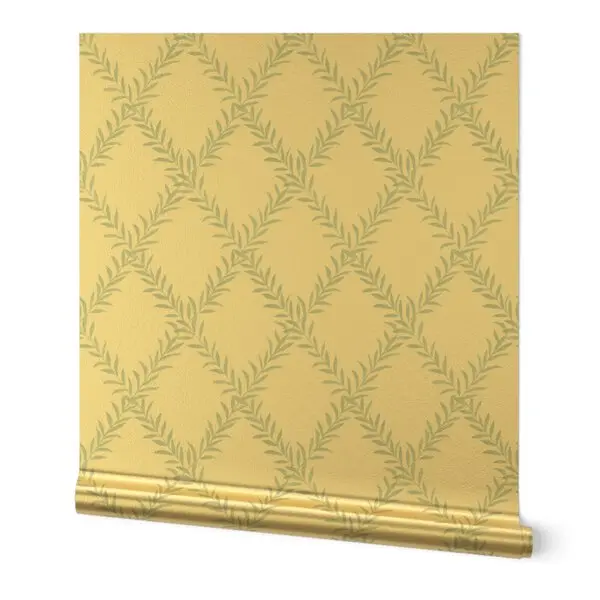 Spoonflower Leaf Vine Traditional Lattice Trellis 100% Natural Sisal Grasscloth Wallcovering - White