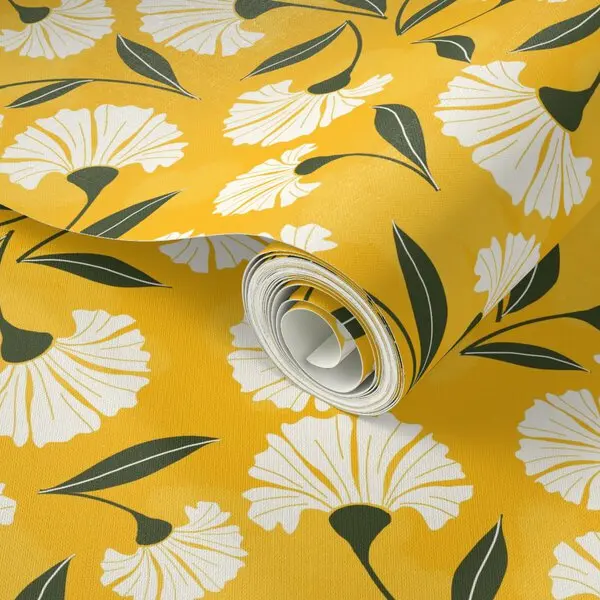Spoonflower Sunny Flower Nature Victorian Summer Garden Custom Pre-pasted Wallpaper - Yellow
