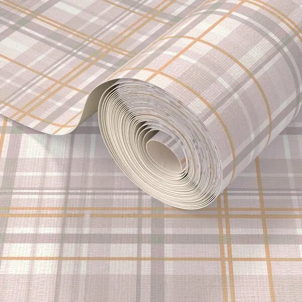 Spoonflower Hint Of Fall Plaid 100% Natural Sisal Grasscloth Wallcovering - White,gray,brown