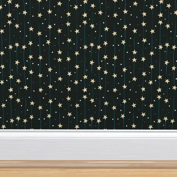 Spoonflower Twinkling Stars In Black 100% Natural Sisal Grasscloth Wallcovering - Blue,beige,gray