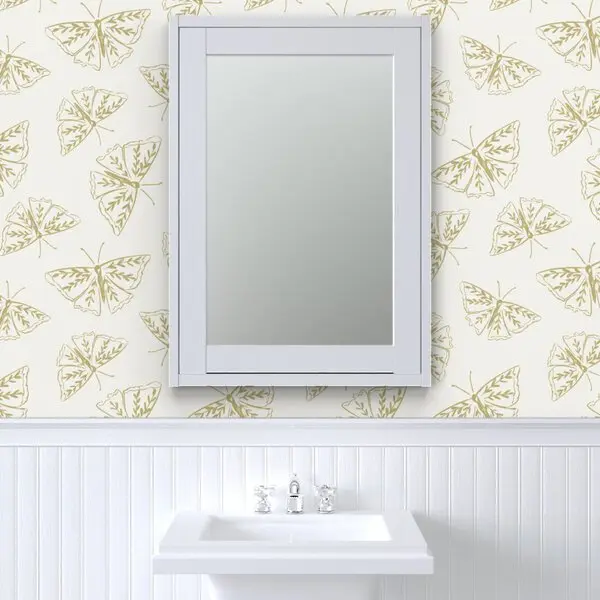 Spoonflower Modern Butterfly Xl Scale Yellow Moth Custom Pre-pasted Wallpaper