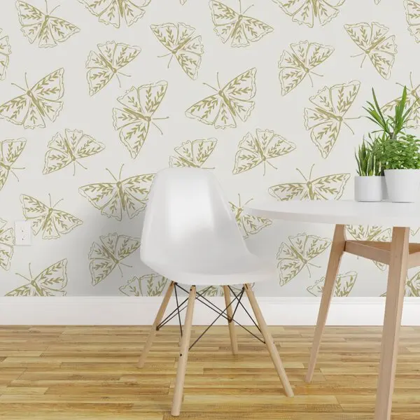 Spoonflower Modern Butterfly Xl Scale Yellow Moth Custom Pre-pasted Wallpaper