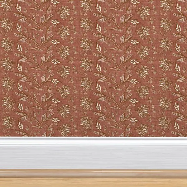 Spoonflower Texture Floral Leaf Maroon Marsala 100% Natural Sisal Grasscloth Wallcovering