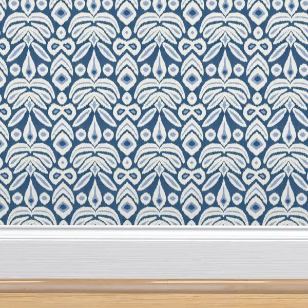 Spoonflower Blue And Cornflower Bloom Ikat 100% Natural Sisal Grasscloth Wallcovering