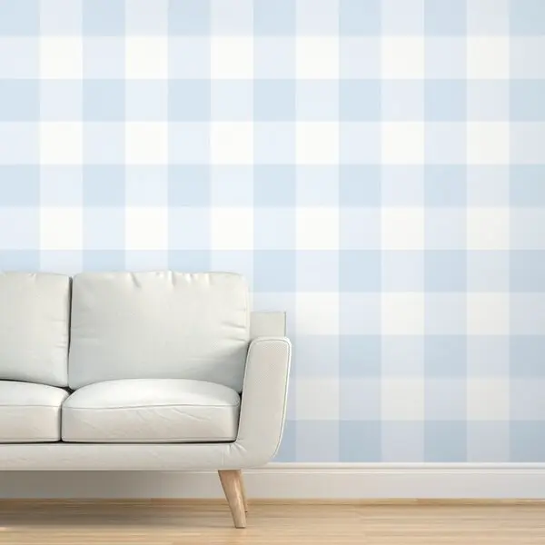 Spoonflower Gingham Check Classic Buffalo Plaid 6 Inch Custom Pre-pasted Wallpaper - Blue