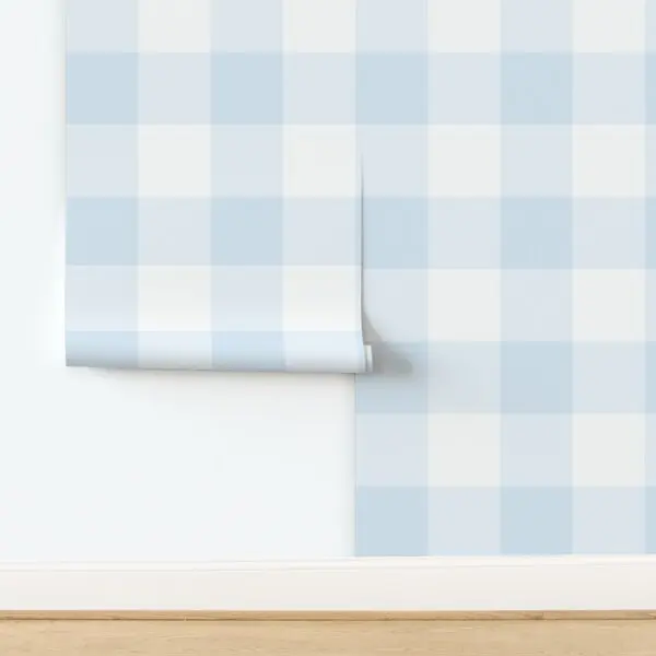 Spoonflower Gingham Check Classic Buffalo Plaid 6 Inch Custom Pre-pasted Wallpaper - Blue