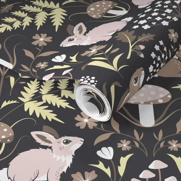 Spoonflower Damask Modern Art Nouveau Nature Forest Custom Pre-pasted Wallpaper - Brown