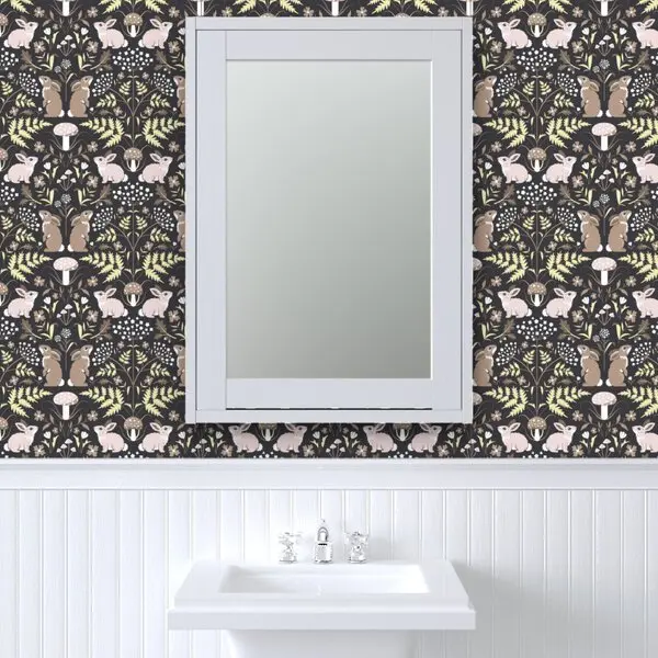 Spoonflower Damask Modern Art Nouveau Nature Forest Custom Pre-pasted Wallpaper - Brown