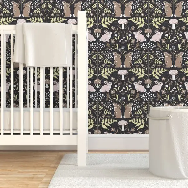 Spoonflower Damask Modern Art Nouveau Nature Forest Custom Pre-pasted Wallpaper - Brown
