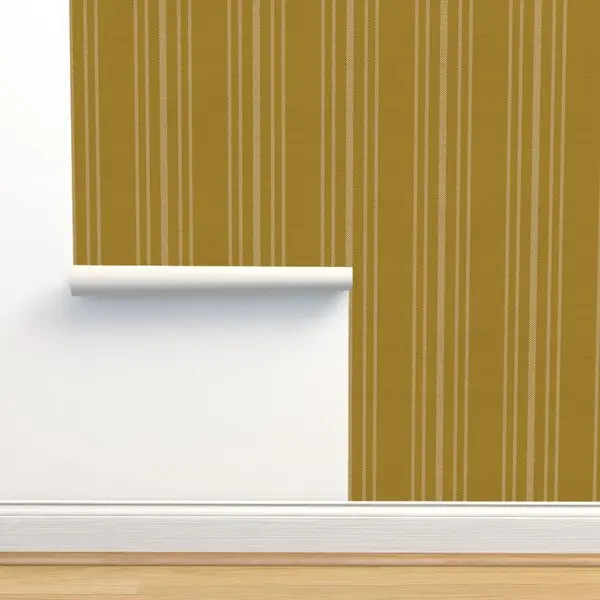 Spoonflower Sunbow Multi Stripe Marigold 100% Natural Sisal Grasscloth Wallcovering