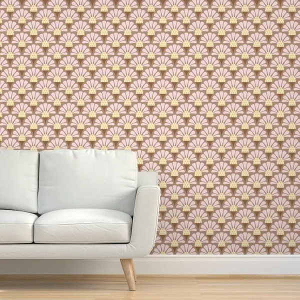 Spoonflower Retro Floral Pink Yellow Coneflower Medium Custom Pre-pasted Wallpaper