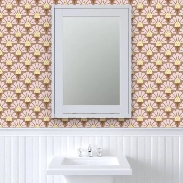 Spoonflower Retro Floral Pink Yellow Coneflower Medium Custom Pre-pasted Wallpaper