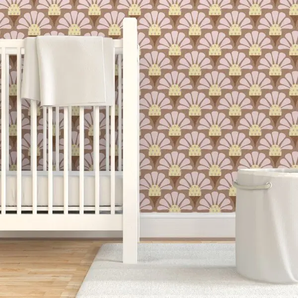 Spoonflower Retro Floral Pink Yellow Coneflower Medium Custom Pre-pasted Wallpaper