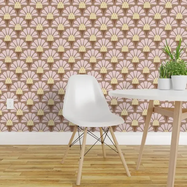 Spoonflower Retro Floral Pink Yellow Coneflower Medium Custom Pre-pasted Wallpaper