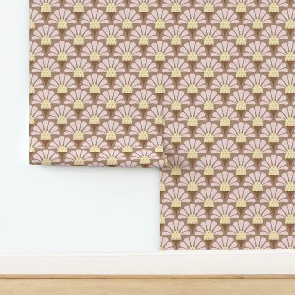 Spoonflower Retro Floral Pink Yellow Coneflower Medium Custom Pre-pasted Wallpaper