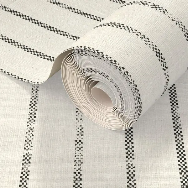 Spoonflower Aegea Wide Stripe Onyx 100% Natural Sisal Grasscloth Wallcovering - White,gray