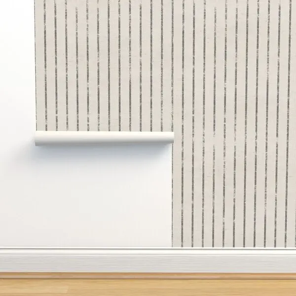 Spoonflower Aegea Wide Stripe Onyx 100% Natural Sisal Grasscloth Wallcovering - White,gray