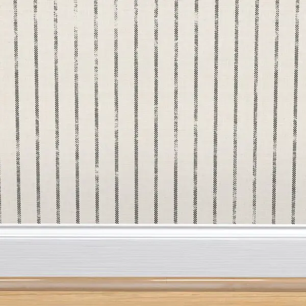 Spoonflower Aegea Wide Stripe Onyx 100% Natural Sisal Grasscloth Wallcovering - White,gray