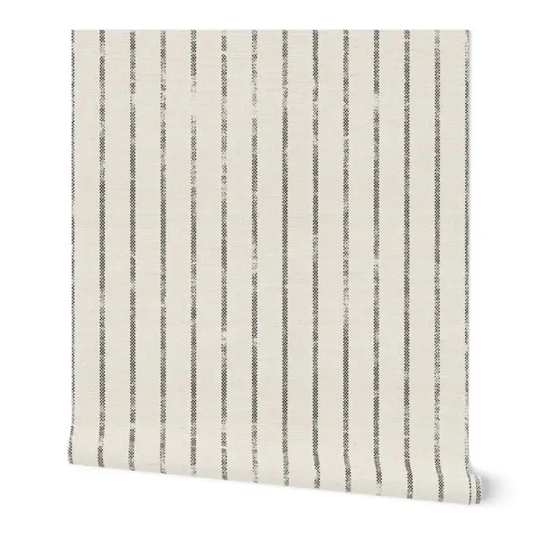 Spoonflower Aegea Wide Stripe Onyx 100% Natural Sisal Grasscloth Wallcovering - White,gray