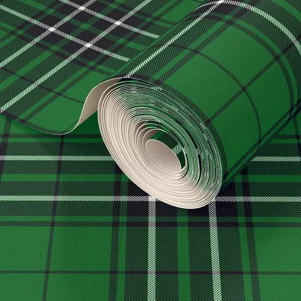 Spoonflower Green Plaid Tartan Scottish Hunting Maclean Duart 100% Natural Sisal Grasscloth Wallcovering - Black,mint,green