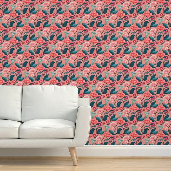 Spoonflower Flowing Florals 100% Natural Sisal Grasscloth Wallcovering