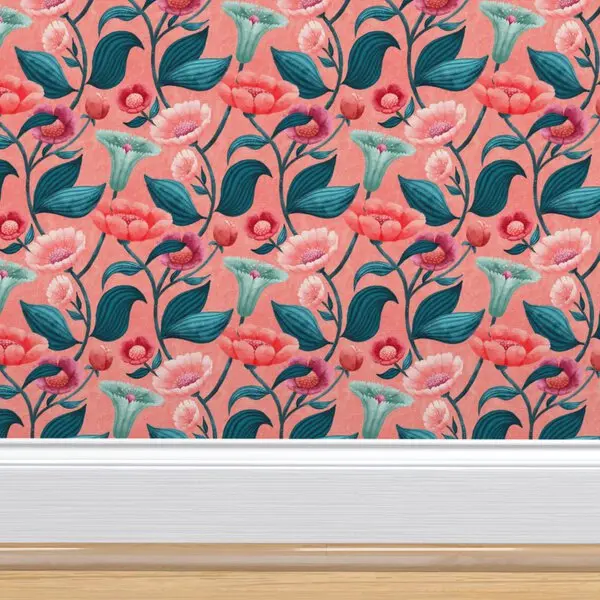 Spoonflower Flowing Florals 100% Natural Sisal Grasscloth Wallcovering