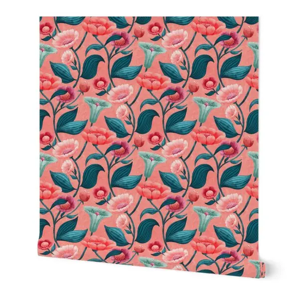 Spoonflower Flowing Florals 100% Natural Sisal Grasscloth Wallcovering