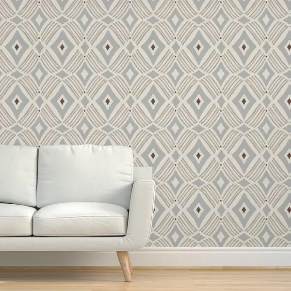 Spoonflower Textured Geometric Beige Taupe Blue Grey 100% Natural Sisal Grasscloth Wallcovering - Blue,white,gray