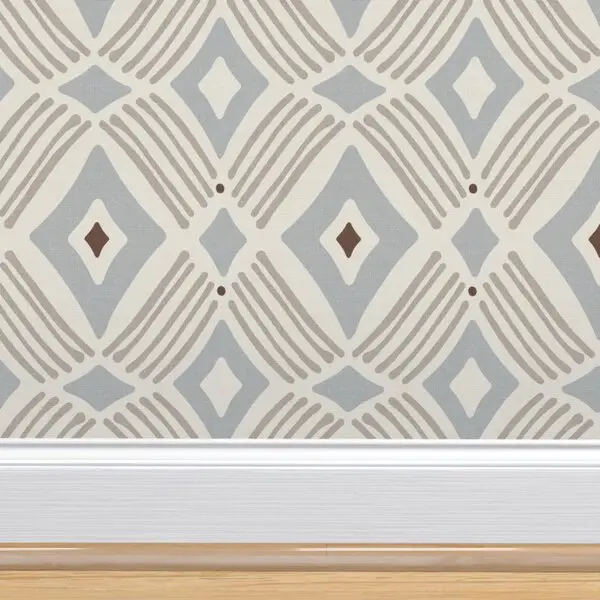 Spoonflower Textured Geometric Beige Taupe Blue Grey 100% Natural Sisal Grasscloth Wallcovering - Blue,white,gray