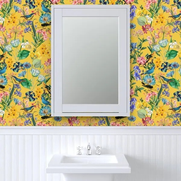 Spoonflower Rainforest Jungle Hand Drawn Botanical Custom Pre-pasted Wallpaper