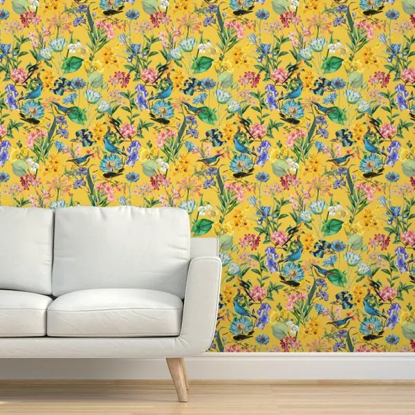 Spoonflower Rainforest Jungle Hand Drawn Botanical Custom Pre-pasted Wallpaper