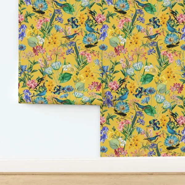 Spoonflower Rainforest Jungle Hand Drawn Botanical Custom Pre-pasted Wallpaper