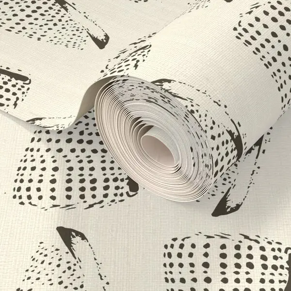 Spoonflower Spotty Cone Shells Lola Bone White Army Green 100% Natural Sisal Grasscloth Wallcovering - Green,gray