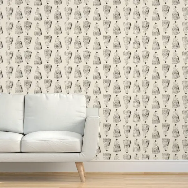 Spoonflower Spotty Cone Shells Lola Bone White Army Green 100% Natural Sisal Grasscloth Wallcovering - Green,gray