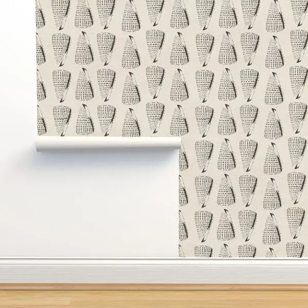 Spoonflower Spotty Cone Shells Lola Bone White Army Green 100% Natural Sisal Grasscloth Wallcovering - Green,gray