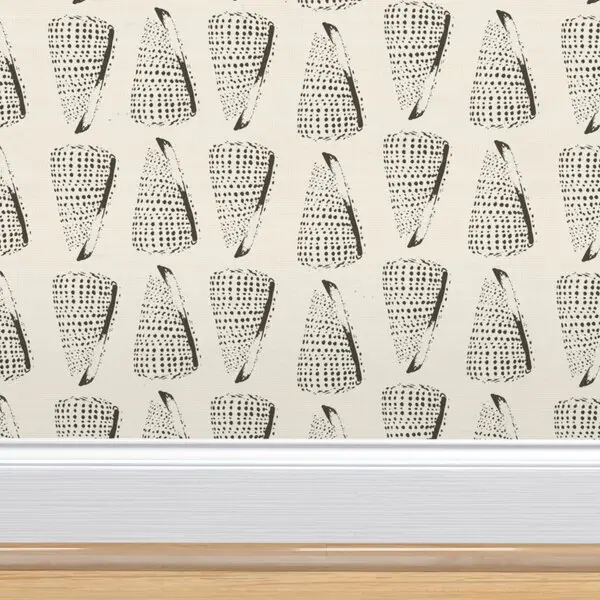 Spoonflower Spotty Cone Shells Lola Bone White Army Green 100% Natural Sisal Grasscloth Wallcovering - Green,gray